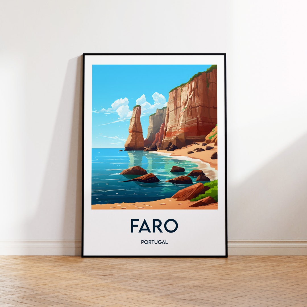 Faro Region Poster, Faro Portugal Print, Faro Illustration, Vintage ...