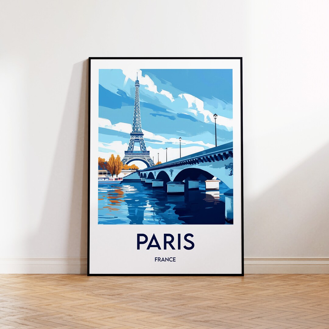 Paris Poster Bleu, Blue Paris Art Print, Paris Illustration, Vintage ...
