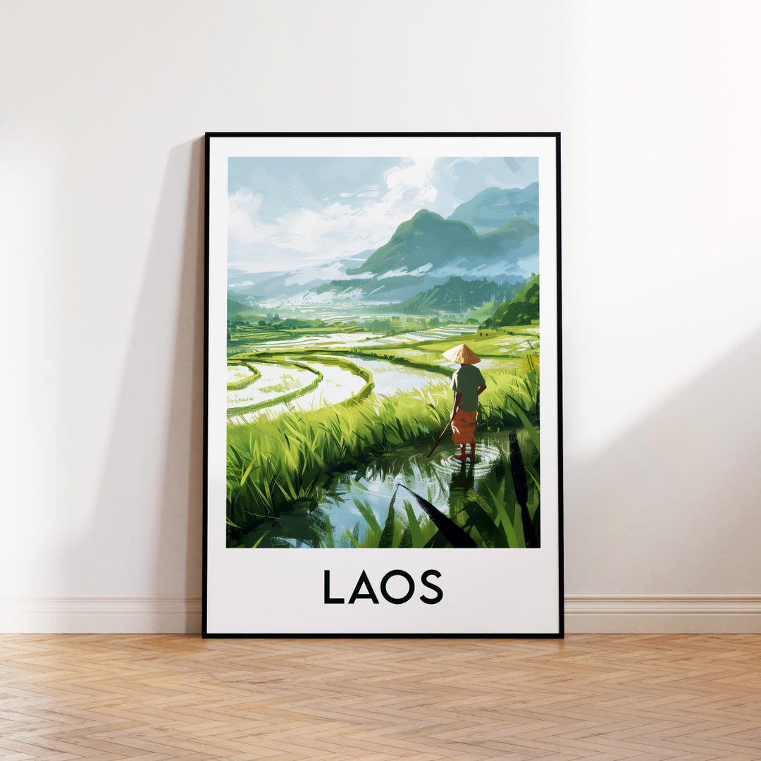 Laos Poster, Laos Art Print, Laos Laos Customizable, Vintage Travel ...