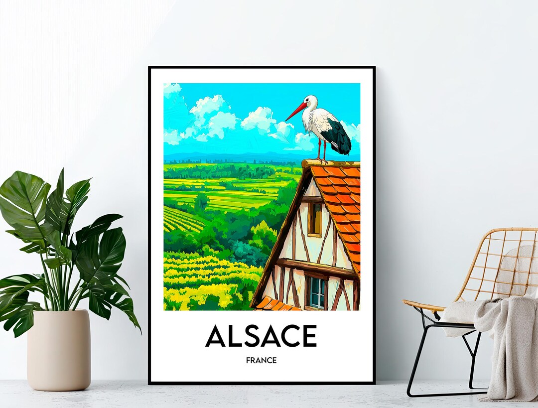 Alsace Poster, Alsace Art Print, Alsace France Stork, Vintage Travel ...