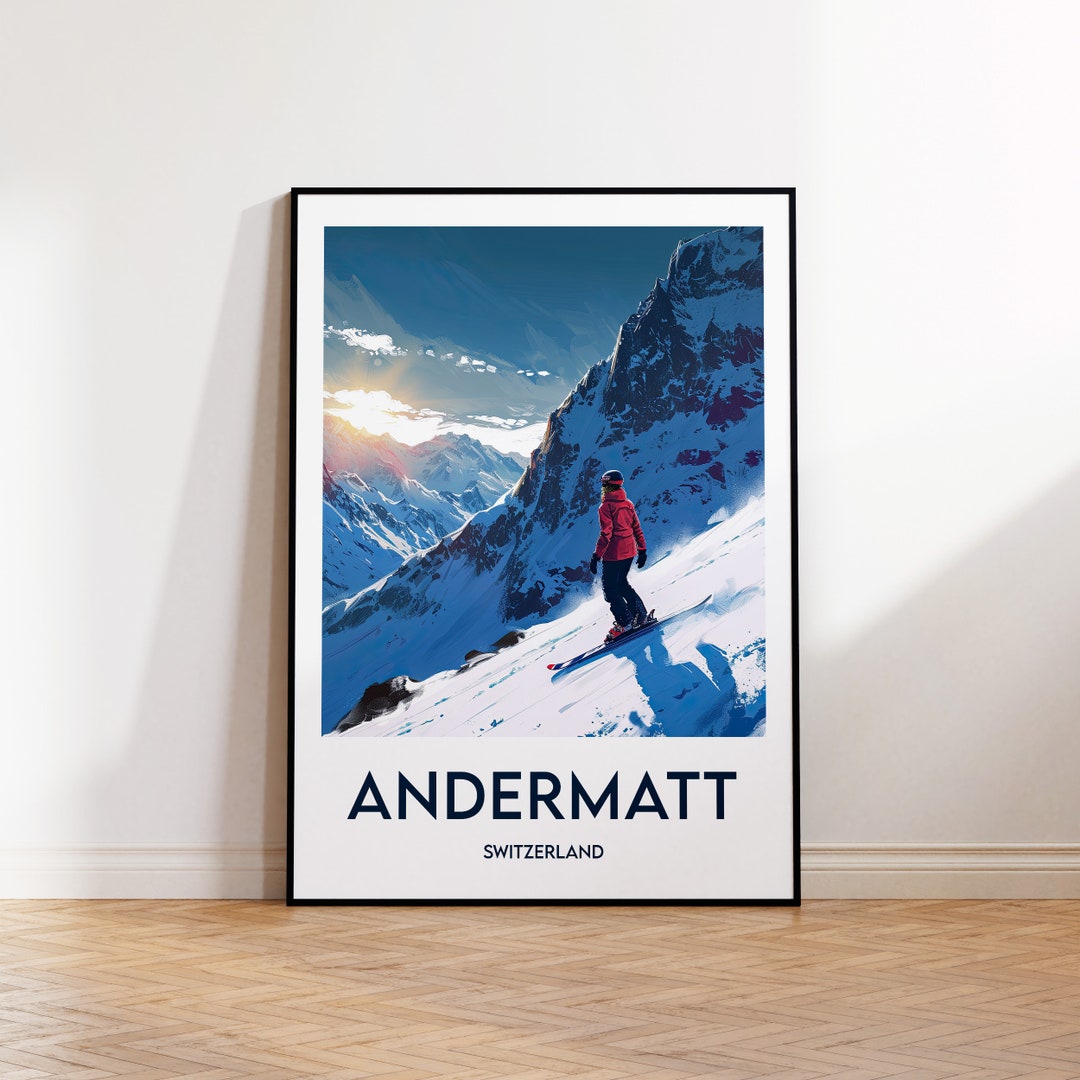 Andermatt Travel Poster, Andermatt Art Print, Andermatt Ski Resort, Switzerland Gift, Vintage ...