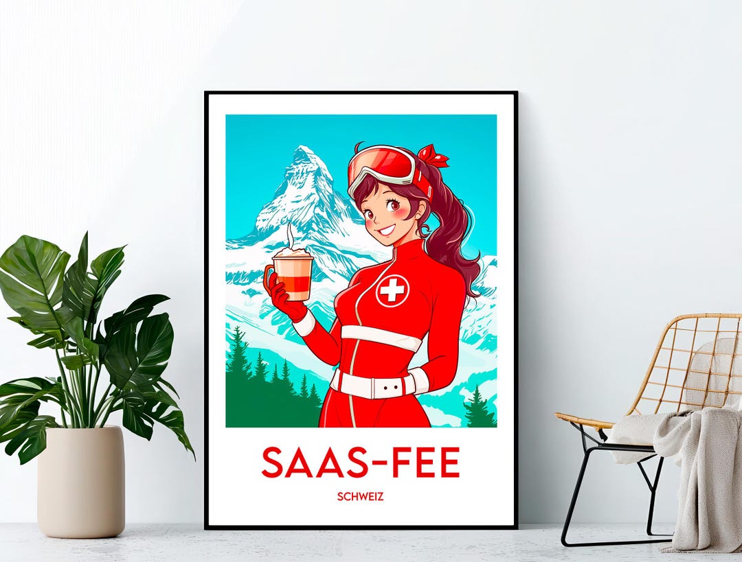 Saas-fee Poster SKI, Saas-fee Art Print RESORT, Saas Fee Switzerland ...