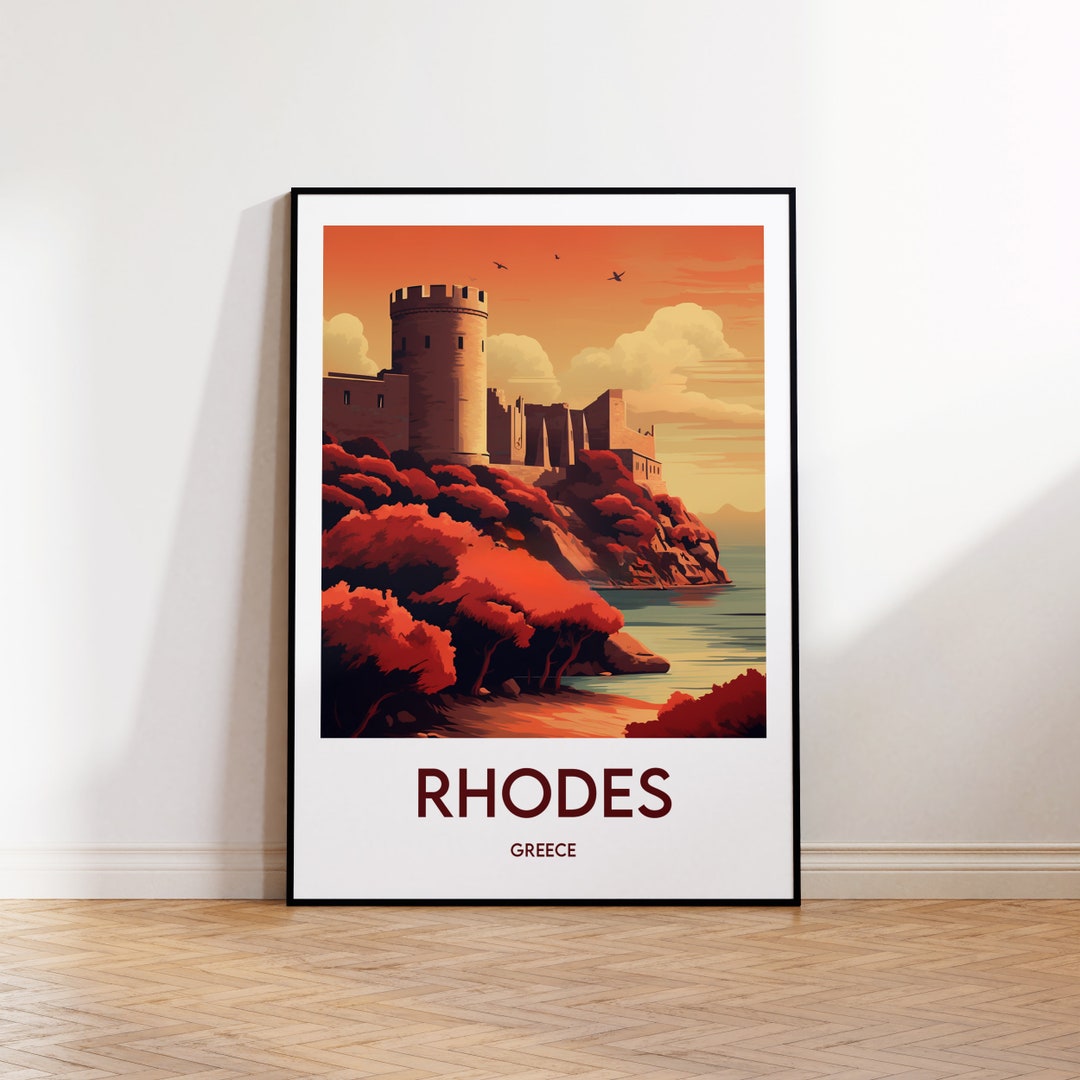 Rhodes Print, Rhodes Greece Poster, Rodos Wall Art, Ρόδος Retro Travel ...