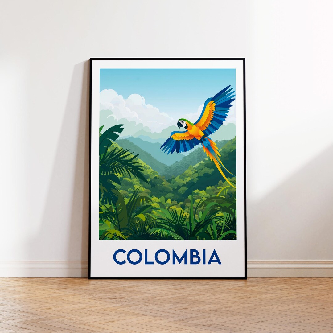 Colombia Poster, Colombia Art Print, Colombia Parrot, Vintage Travel ...