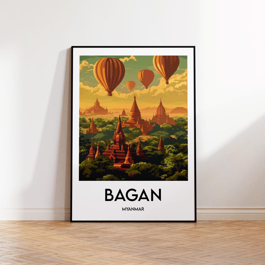 Bagan Poster, Bagan Temples Art Print, Bagan Myanmar Customizable ...