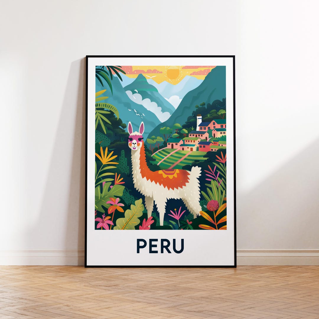 Peru Poster, Peru Art Print, Peru Llama the Andes, Vintage Travel ...