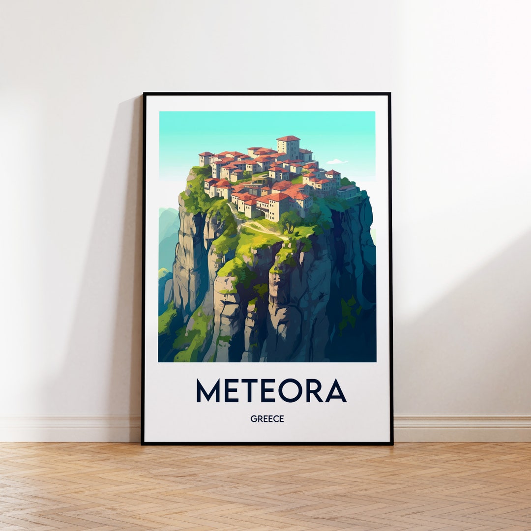 Meteora Greece Poster, Meteora Monasteries Print, Varlaam Illustration ...