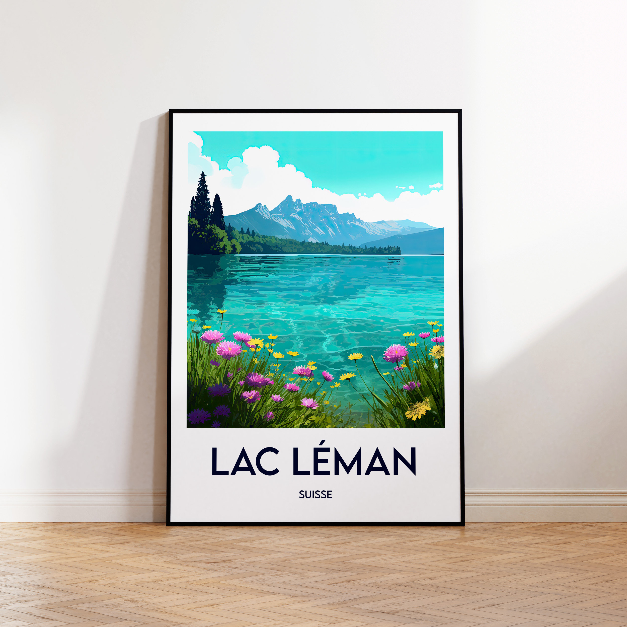 Lac Léman Poster, Lac Leman Print, Lake Geneva Illustration, Geneva ...
