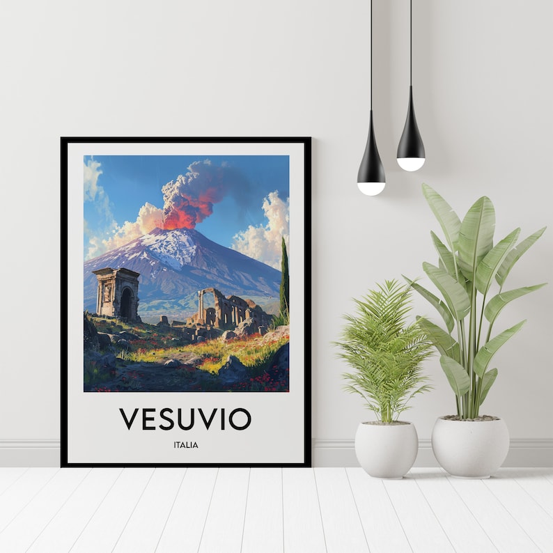 Vesuvio Travel Poster, Vesuvio Italia Print, Vesuvius Italy, Mount ...