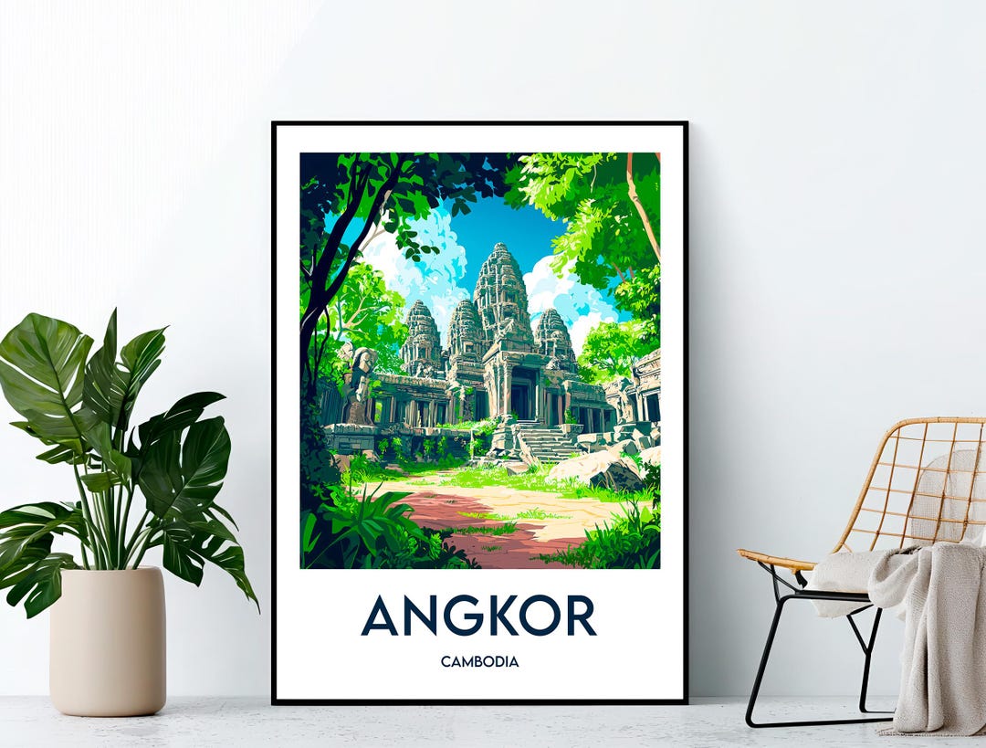 Angkor Wat Poster, Angkor Art Print, Angkor Temple Cambodia, Vintage ...