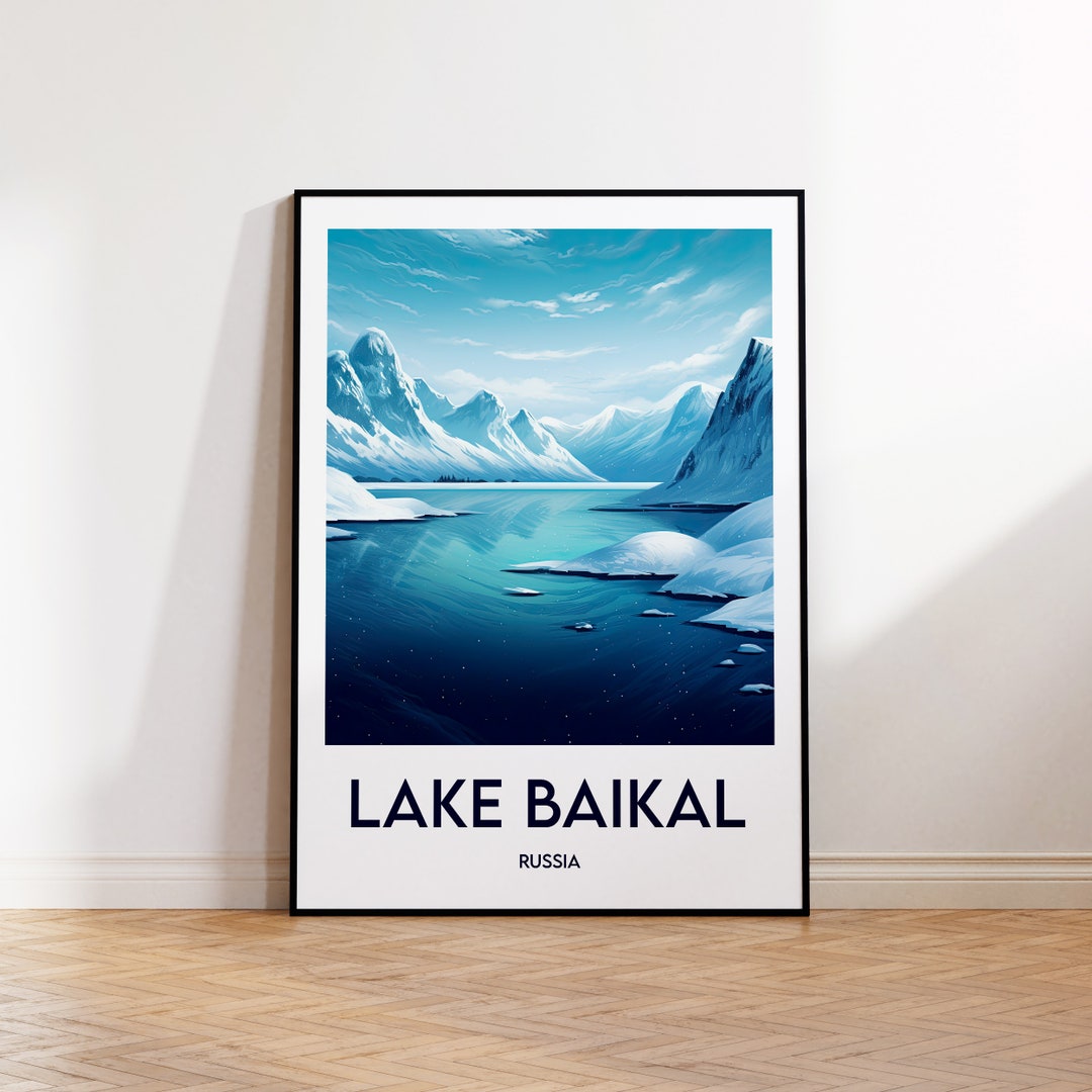 Lake Baikal Poster, Lake Baikal Art Print, Lake Baikal Russia Illustration, Vintage Travel ...