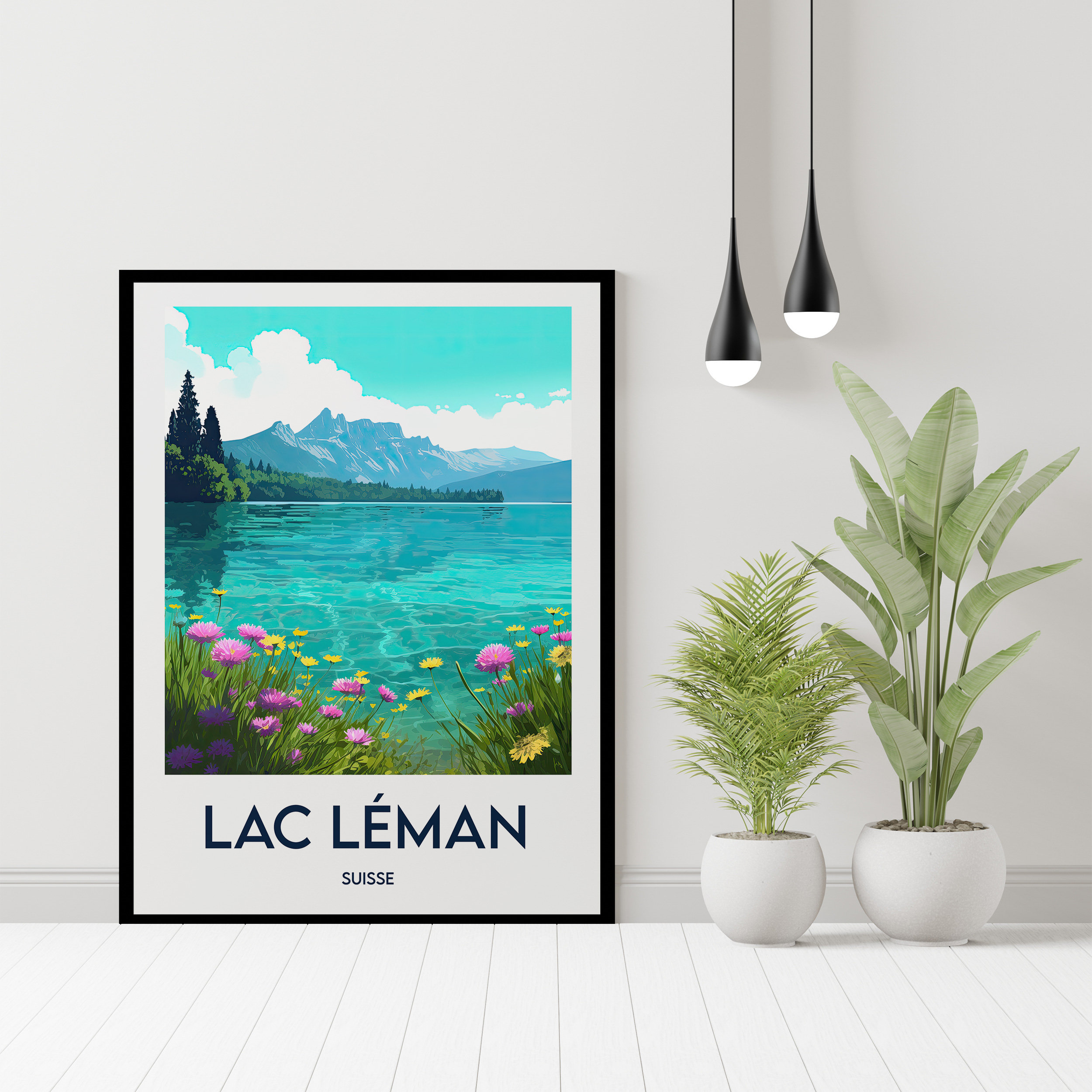 Lac Léman Poster, Lac Leman Print, Lake Geneva Illustration, Geneva ...
