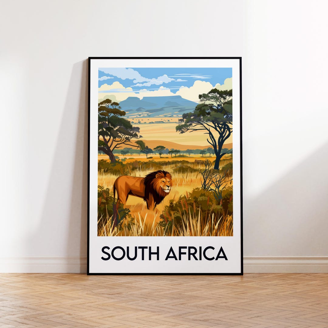South Africa Poster, South Africa Art Print, South Africa Lion, Vintage ...