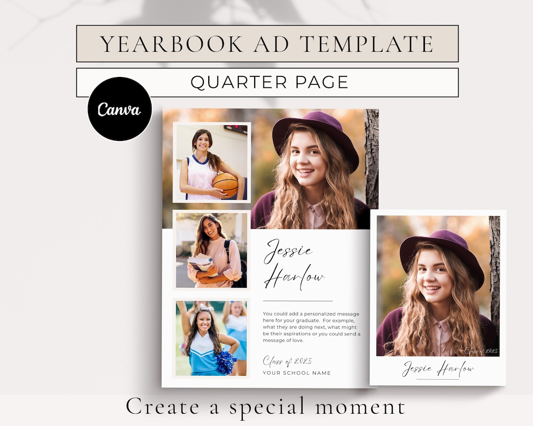 Editable Yearbook Ad Quarter Page Template for Boys and Girls, Senior ...