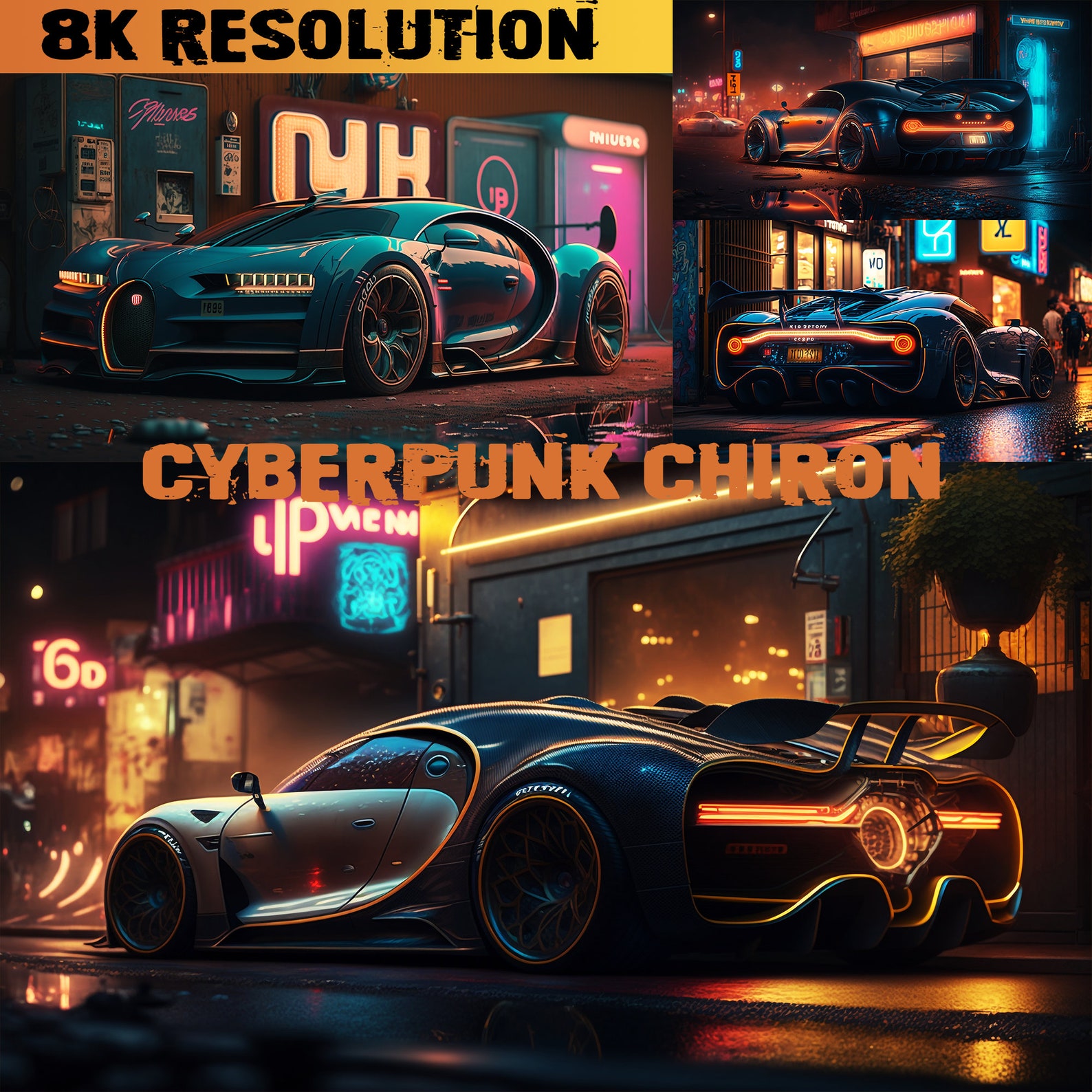 Cyberpunk Bugatti Chiron | 8K Desktop Wallpaper | Poster Digital ...
