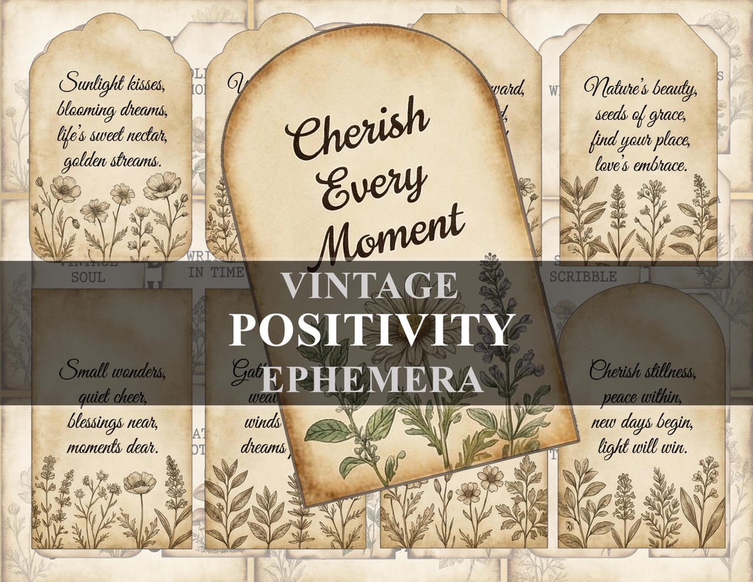 Positive Affirmations Junk Journal Vintage Tags Cards Ephemera (digital ...