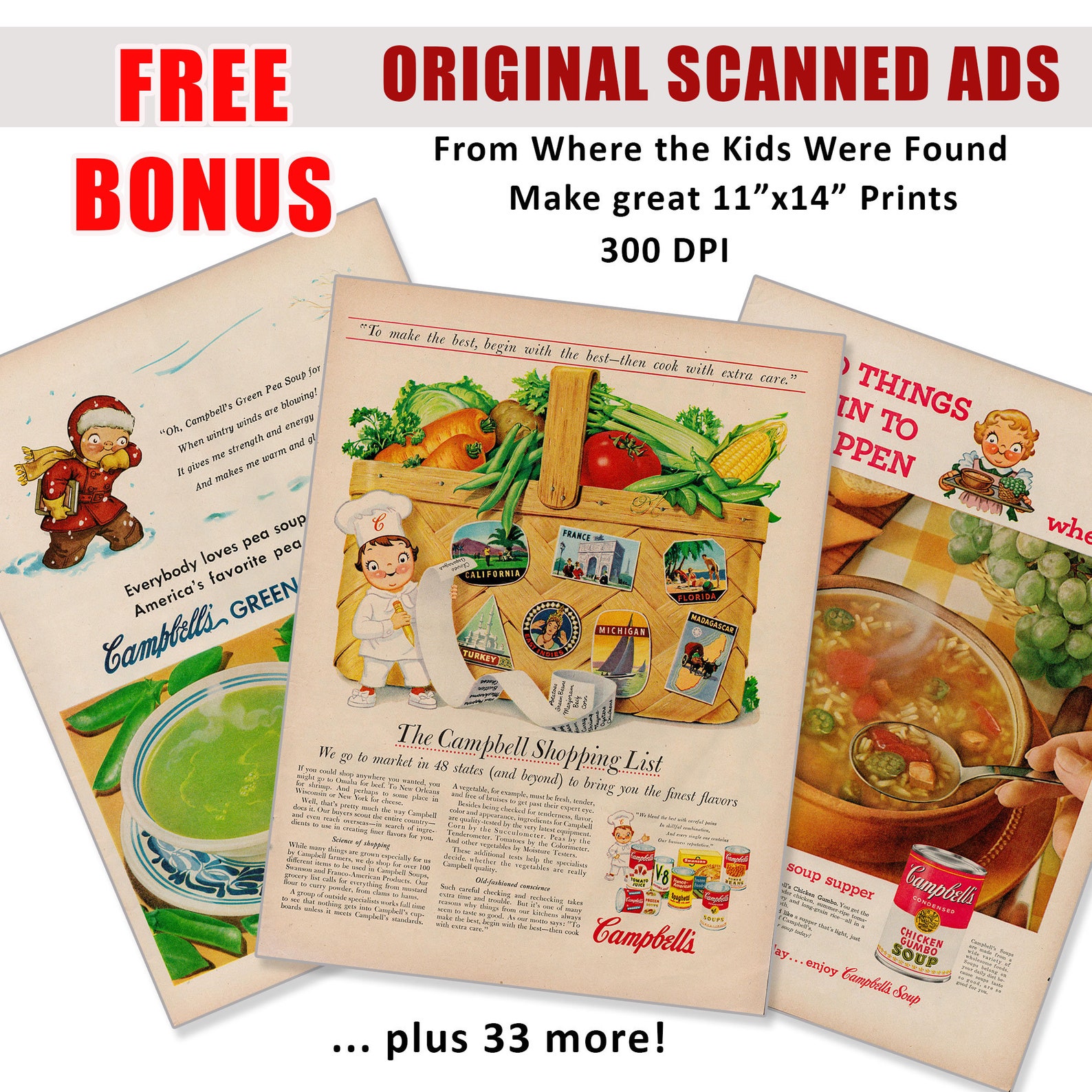 Digital Ephemera Vintage Food Ads Campbells Soup Kids Advertisements Downloadable Printable PDF ...