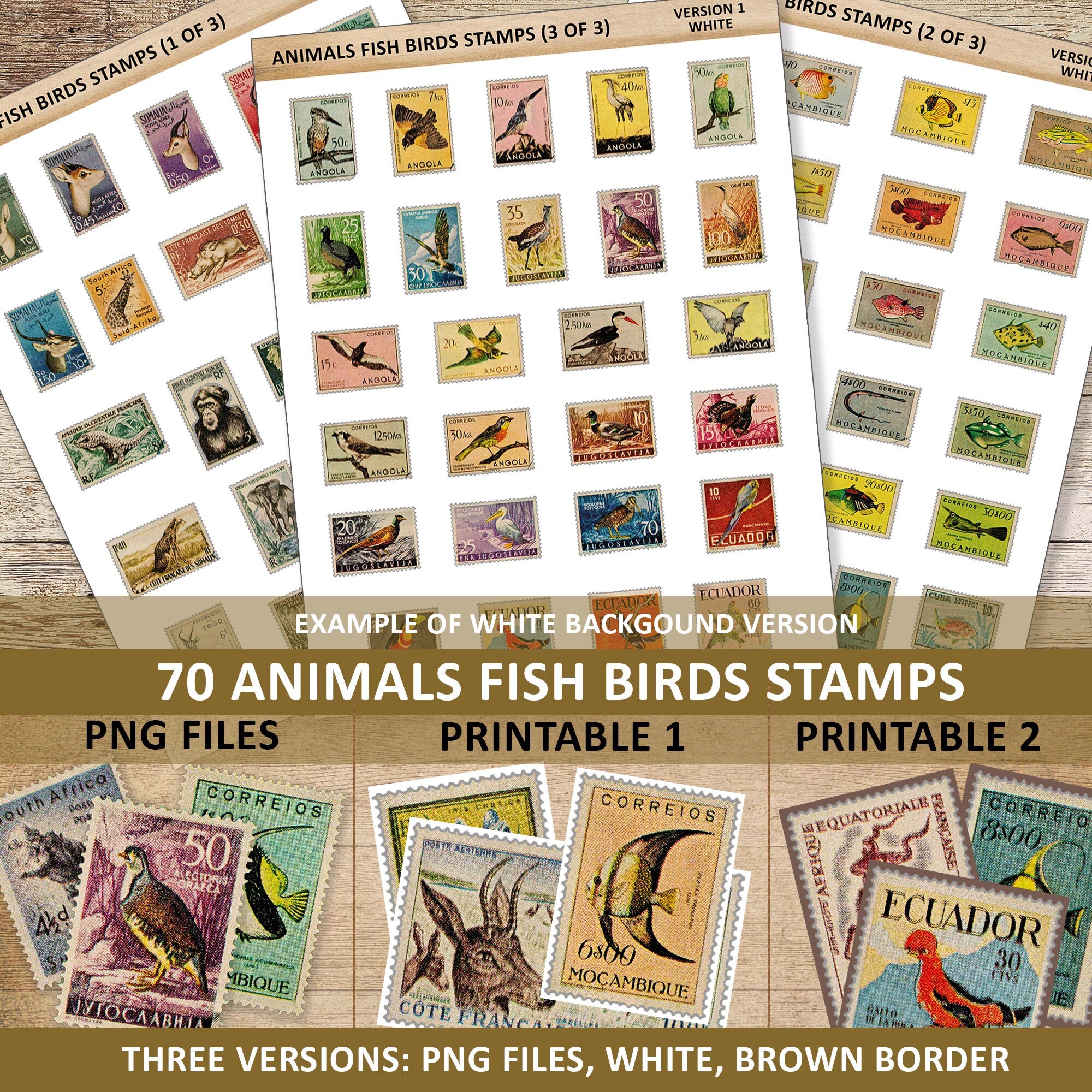 Digital Ephemera Old Postage Stamps Faux Junk Journal Printable Collage ...