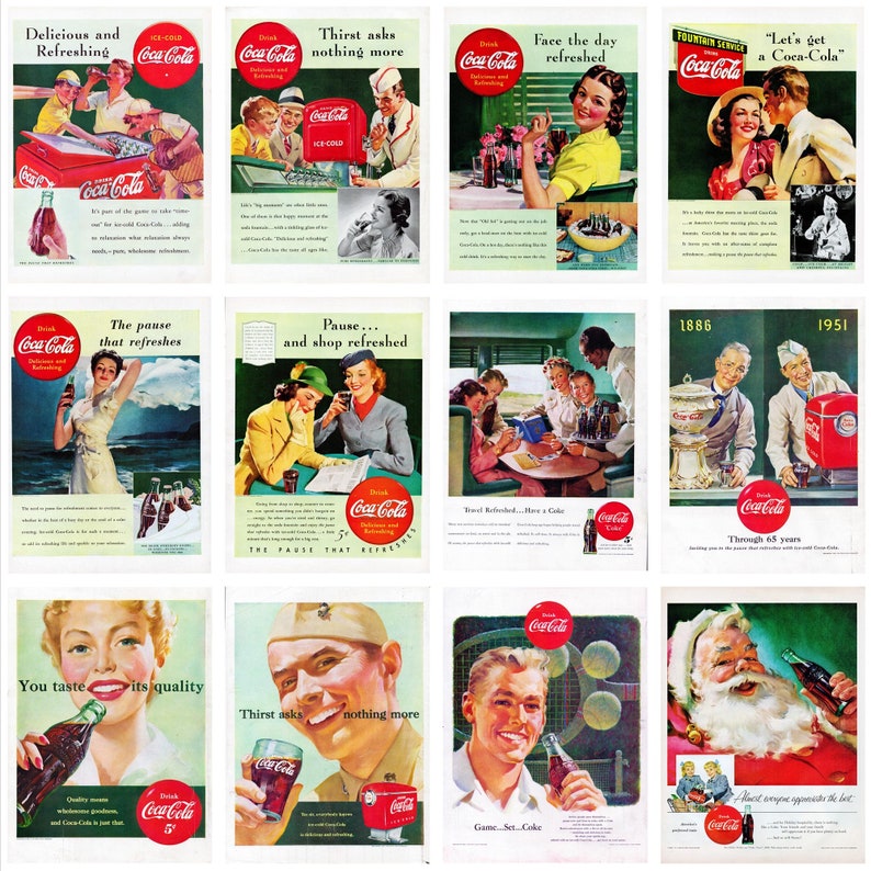Coca Cola Ads Digital Download 12 Vintage Coke Advertisements 1930s to ...