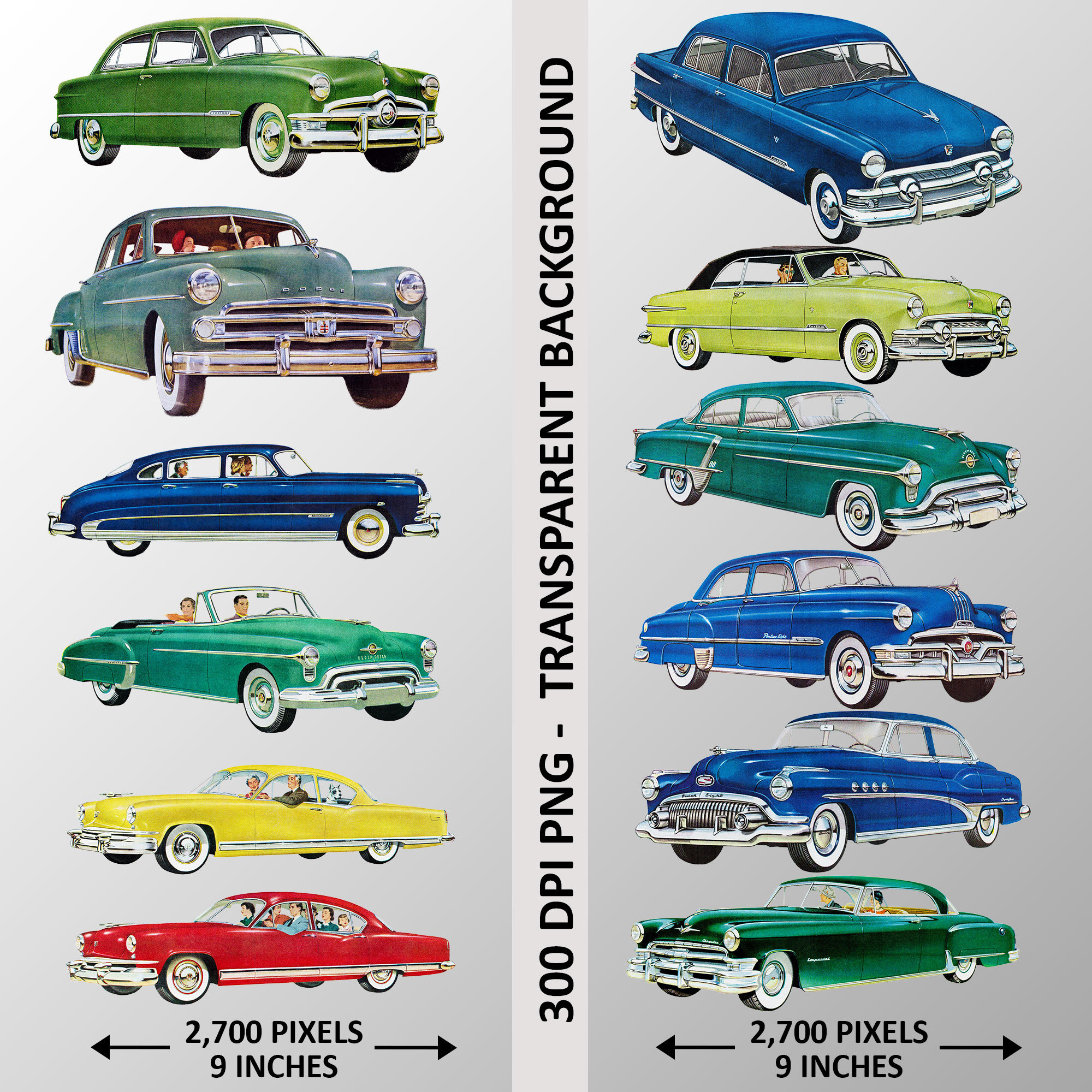 Vintage 1950s Cars Auto Clip Art PNG Files 50s Journals Scrapbook ...