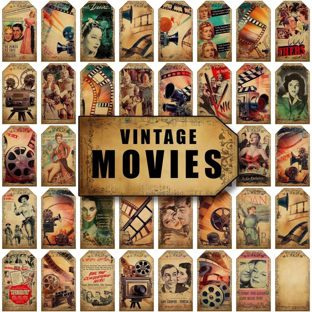 Vintage Hollywood Movie Ads, Ephemera Junk Journal Tags (digital ...