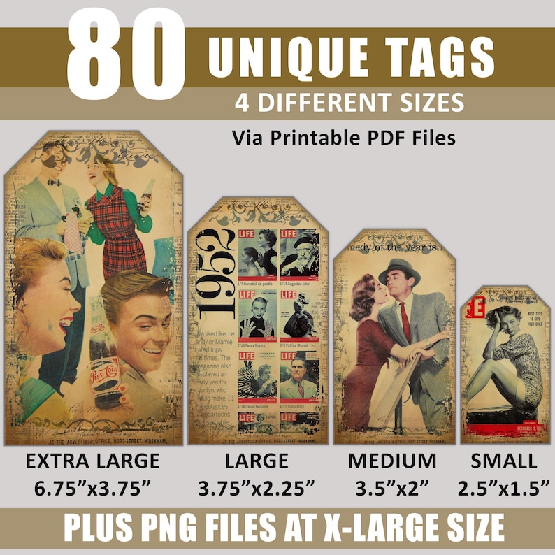 Junk Journal Pages Tags 1950s 50s Advertising Ads Aged Digital Download ...