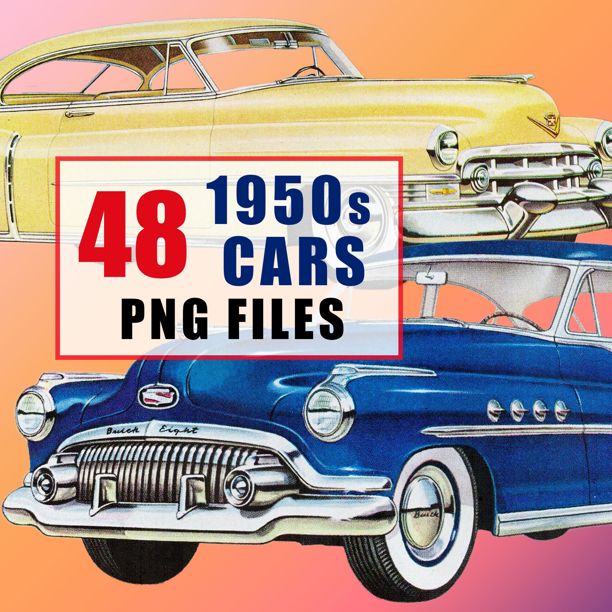 Vintage 1950s Cars Auto Clip Art PNG Files 50s Journals Scrapbook ...