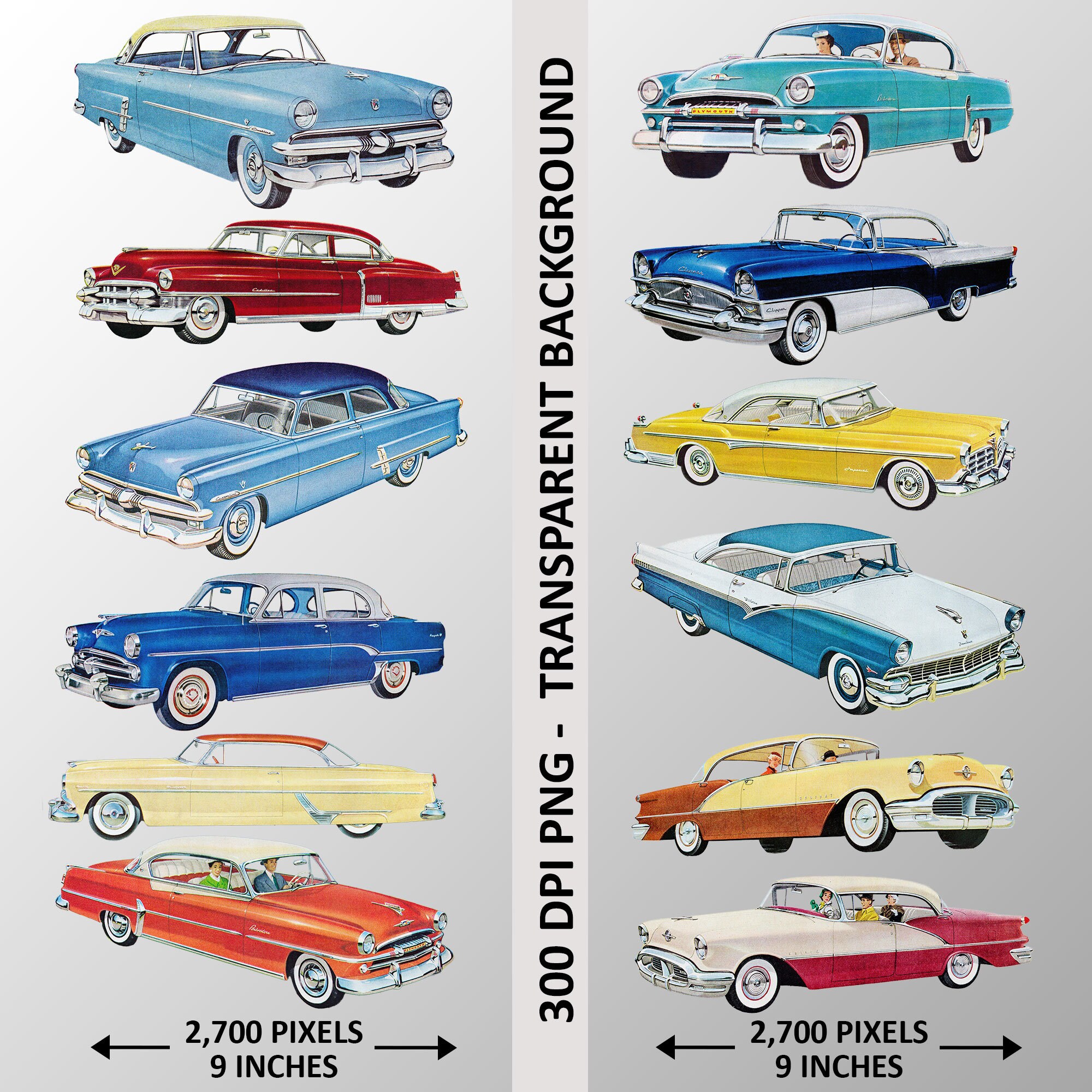 Vintage 1950s Cars Auto Clip Art PNG Files 50s Journals Scrapbook ...