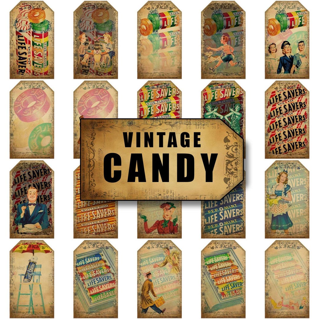 Vintage Candy Advertising Junk Journal Tags, Aged Ephemera (digital ...
