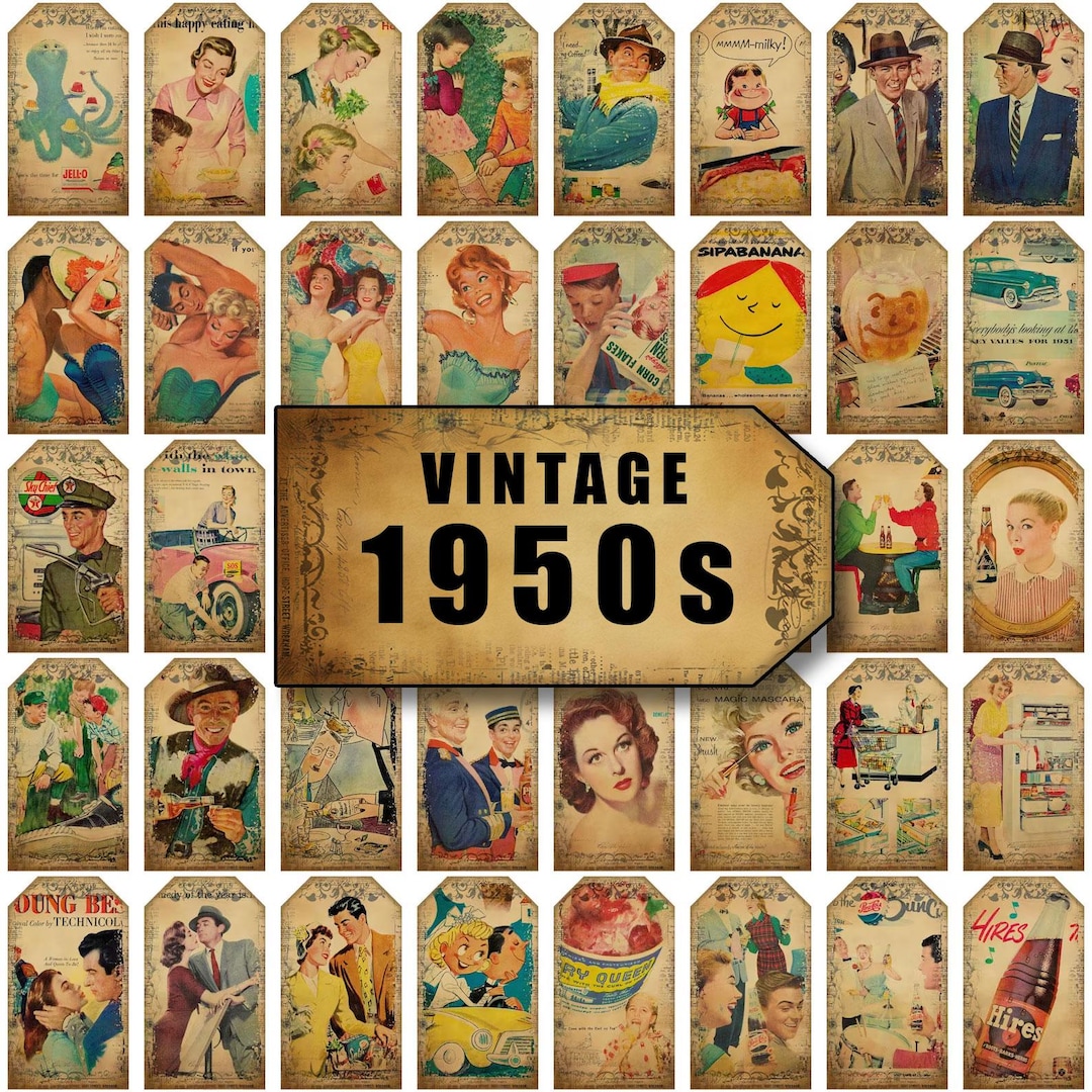 1950s Advertising Ephemera Tags, Printable Scrapbook Kit (digital ...