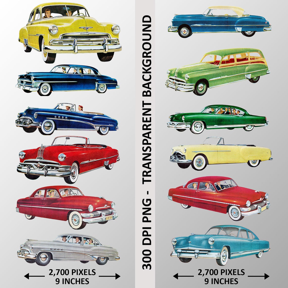Old Vintage 1950s Cars Clip Art PNG Files Journals Ads Advertisements ...