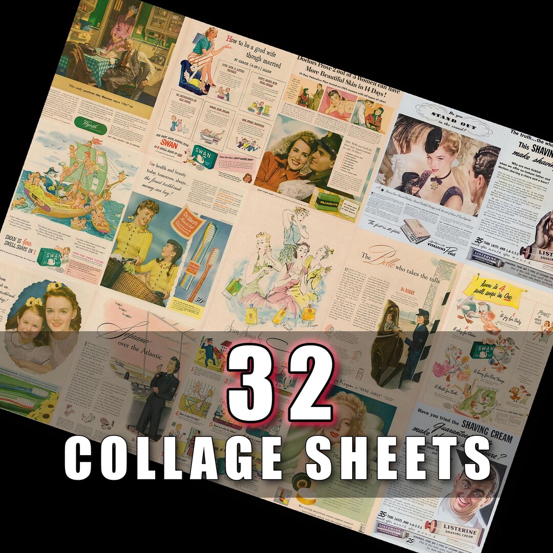 Health & Beauty Ads Collage Sheets, Printable Ephemera (digital ...