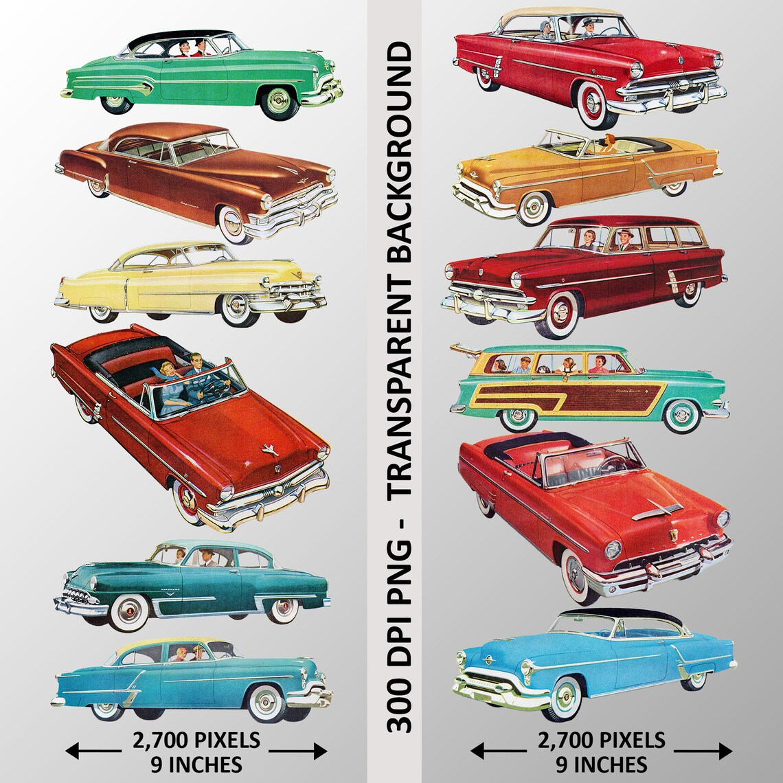 Old Vintage 1950s Cars Clip Art PNG Files Journals Ads Advertisements ...