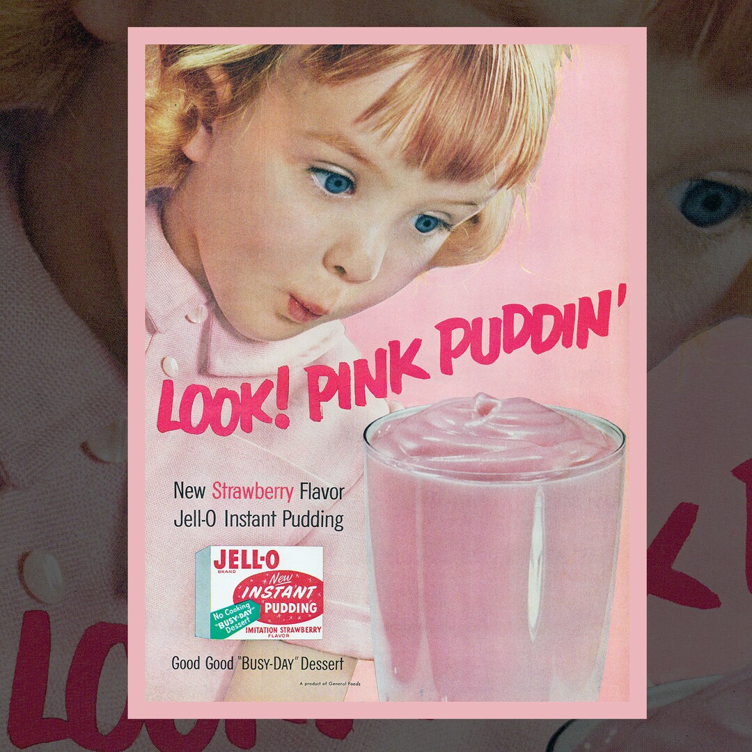 Food Ads Vintage 1950s Dessert Pudding Advertisements Pink Girl Digital ...