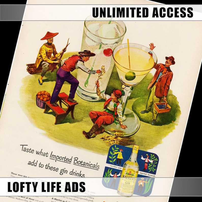 Vintage Advertisements Ads Alcohol Whiskey Cocktails Drinks 30s 40s 50s 60s Digital Retro Wall ...