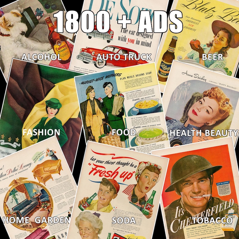 1940s Vintage Advertisements Ads Digital Printable Retro Wall Art Posters Crafts Journals Mixed ...