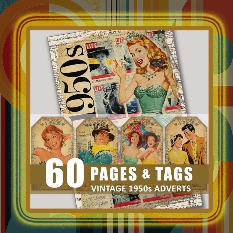Junk Journal Pages Tags 1950s 50s Advertising Ads Aged Digital Download ...