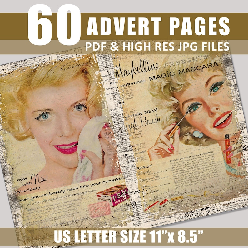 Junk Journal Pages Tags 1950s 50s Advertising Ads Aged Digital Download ...