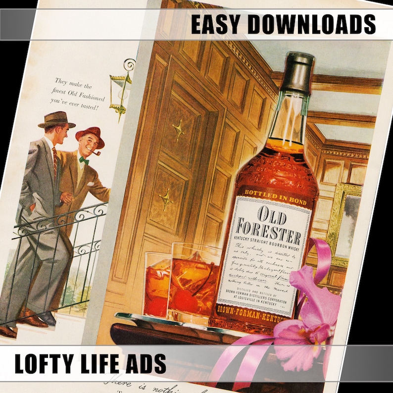 Vintage Advertisements Ads Alcohol Whiskey Cocktails Drinks 30s 40s 50s 60s Digital Retro Wall ...