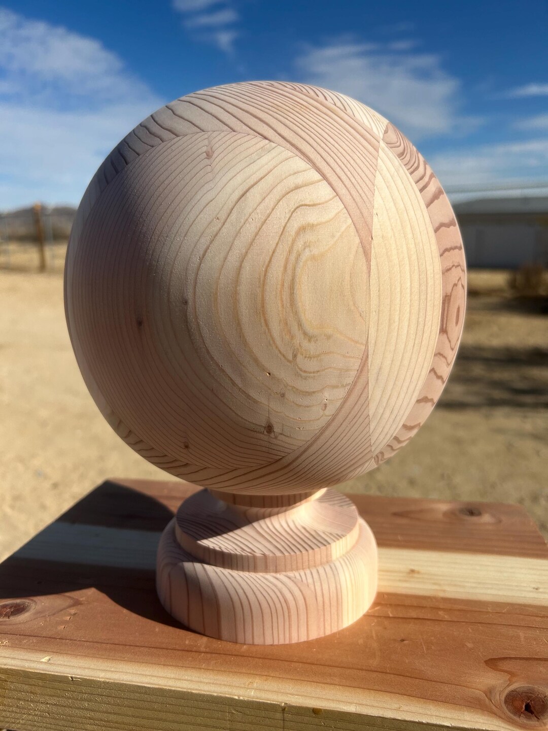 Large Outdoor Wood Ball Finial, 8” Ball Diameter. Made From Redwood ...