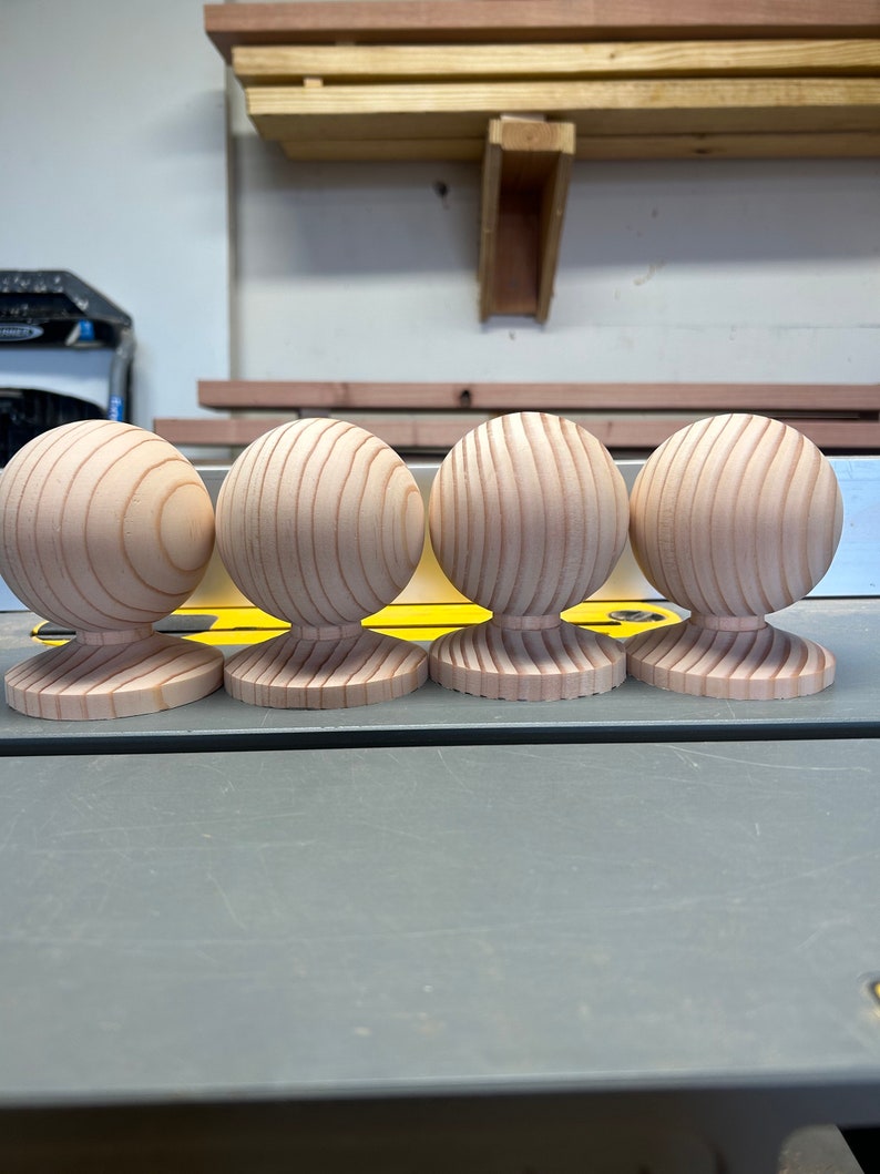 Wood Ball Finials With Small Base. 4x4 Fence Post Top. 3 3/8” Top Ball ...