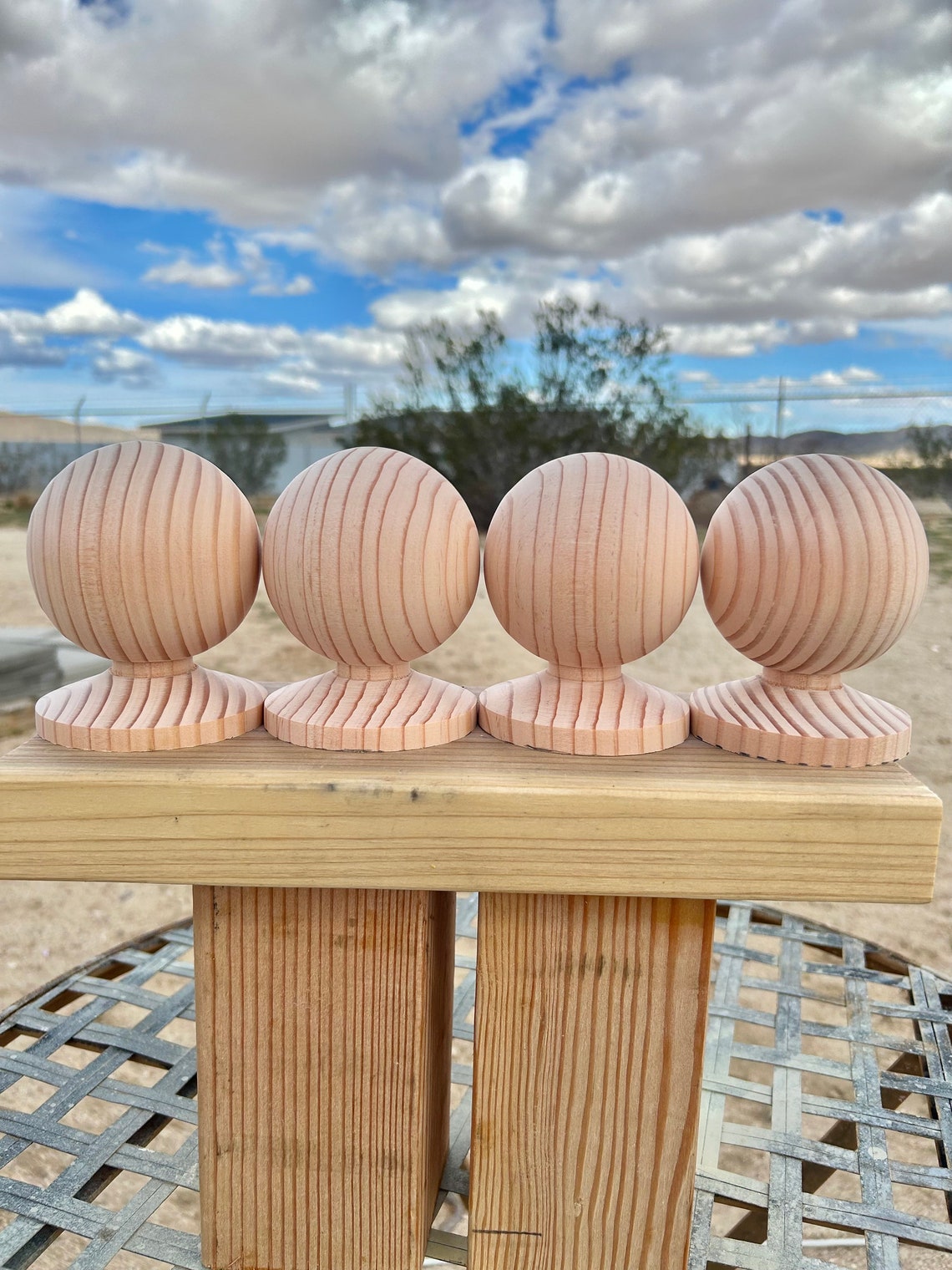 Wood Ball Finials With Small Base. 4x4 Fence Post Top. 3 3/8” Top Ball ...