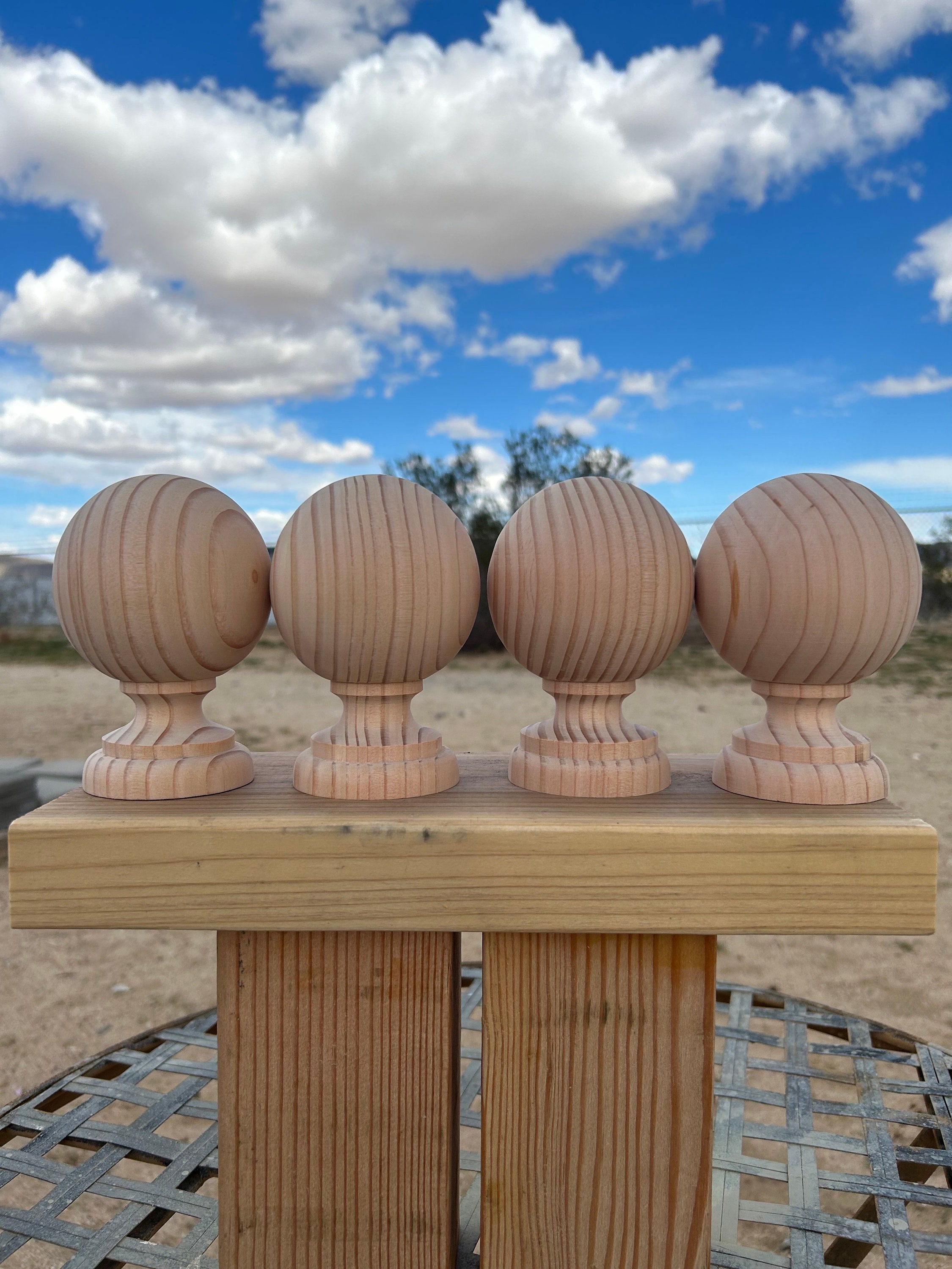 Newel Post Top Finials. 4 7/8 Tall, Ball is 3 3/8 Wide and Base 2 5/8 ...