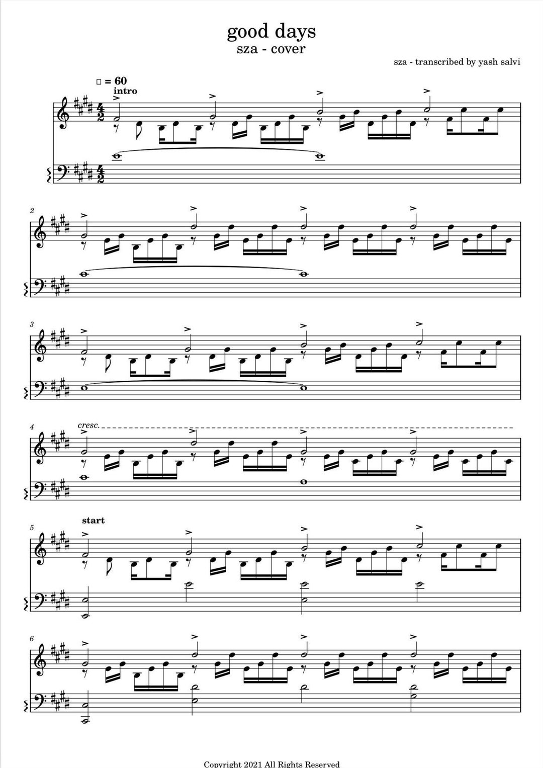 SZA Good Days piano Sheet Music PDF - Etsy Canada