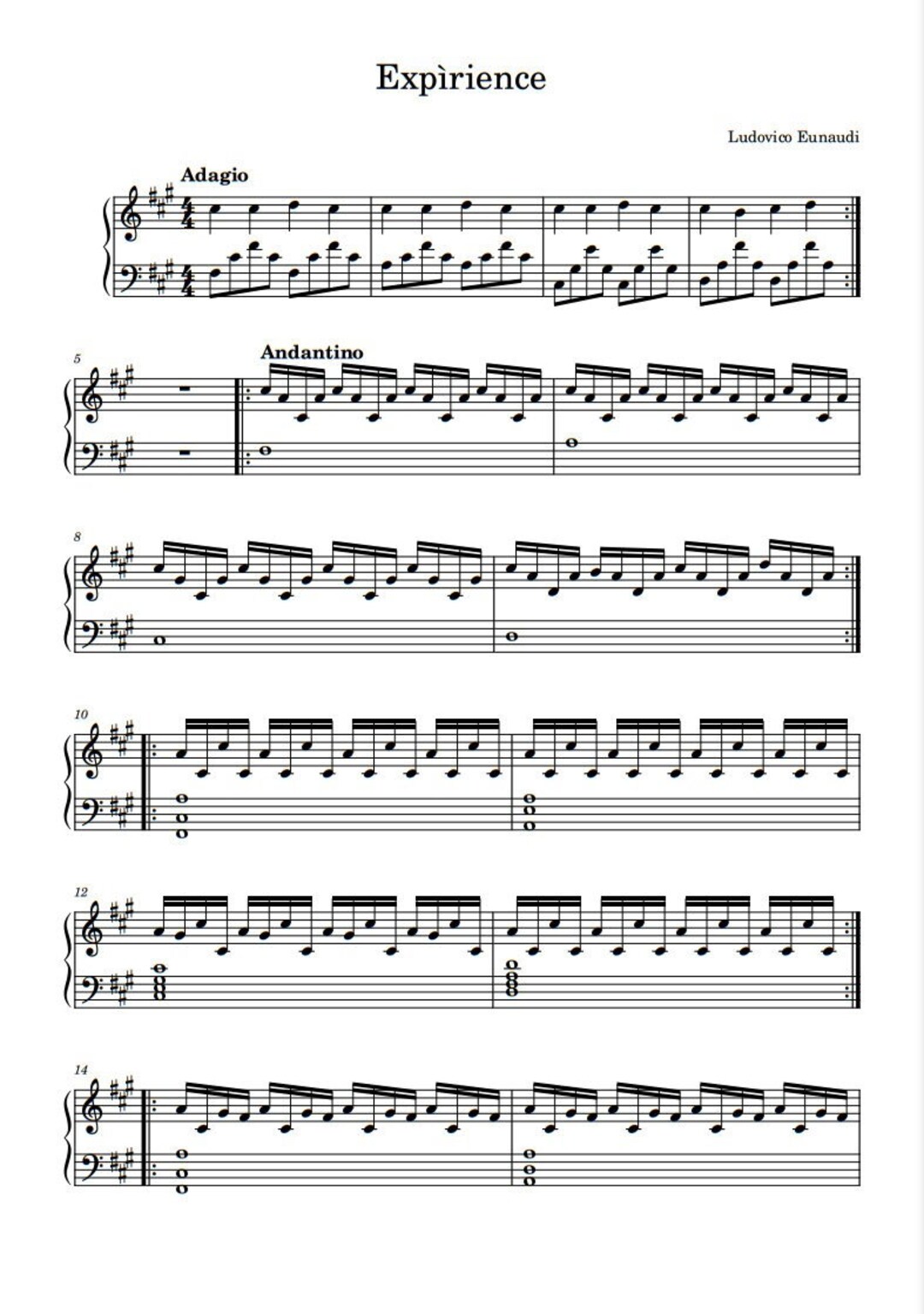 Eunaudi Experience piano Sheet Music PDF - Etsy