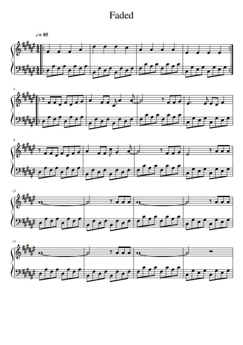 Alan Walker Faded easy Piano Sheet Music PDF - Etsy UK Alan Walker Faded easy Piano Sheet Music PDF - Etsy UK