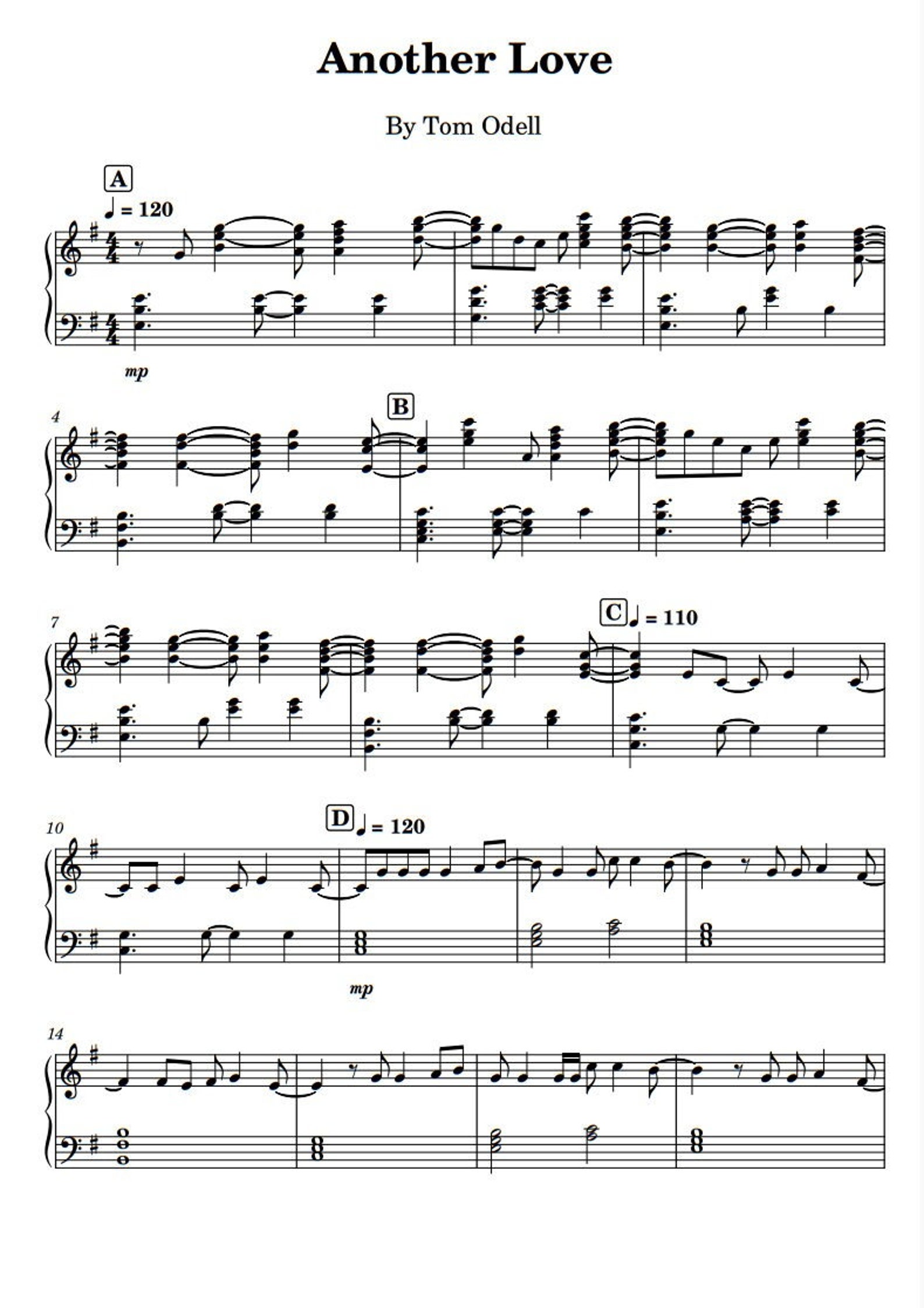 Tom Odell Another Love piano Sheet Music PDF - Etsy