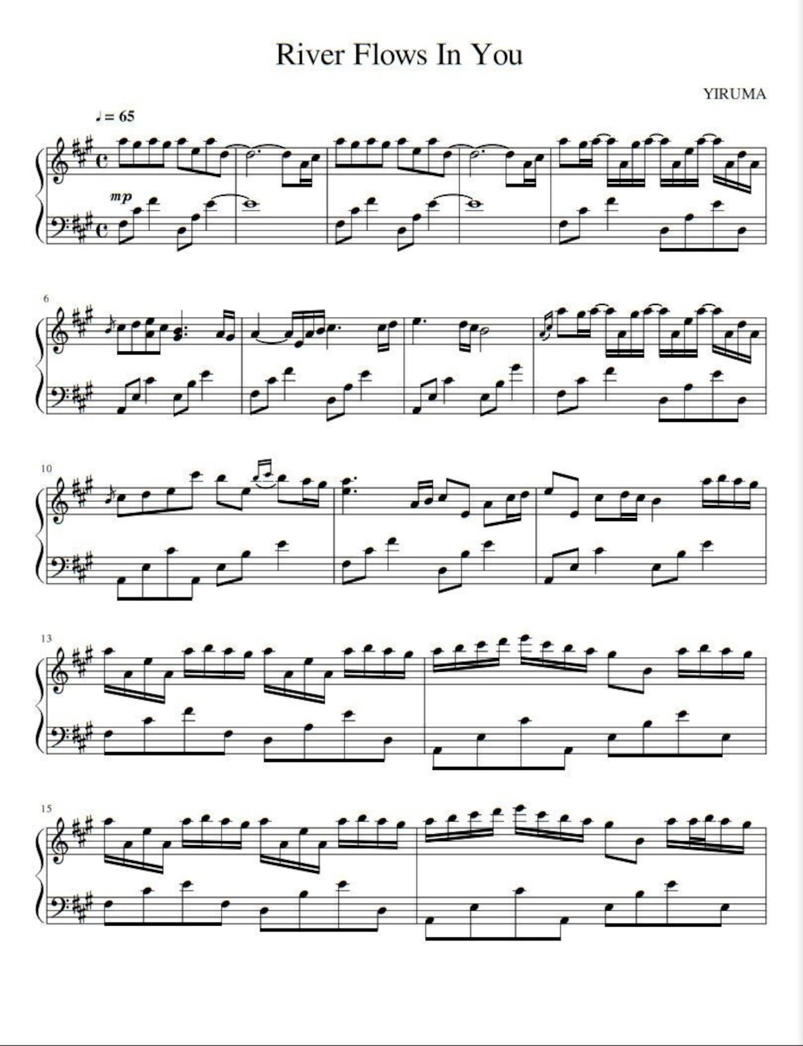 YIRUMA River Flows in You piano Sheet Music PDF - Etsy UK