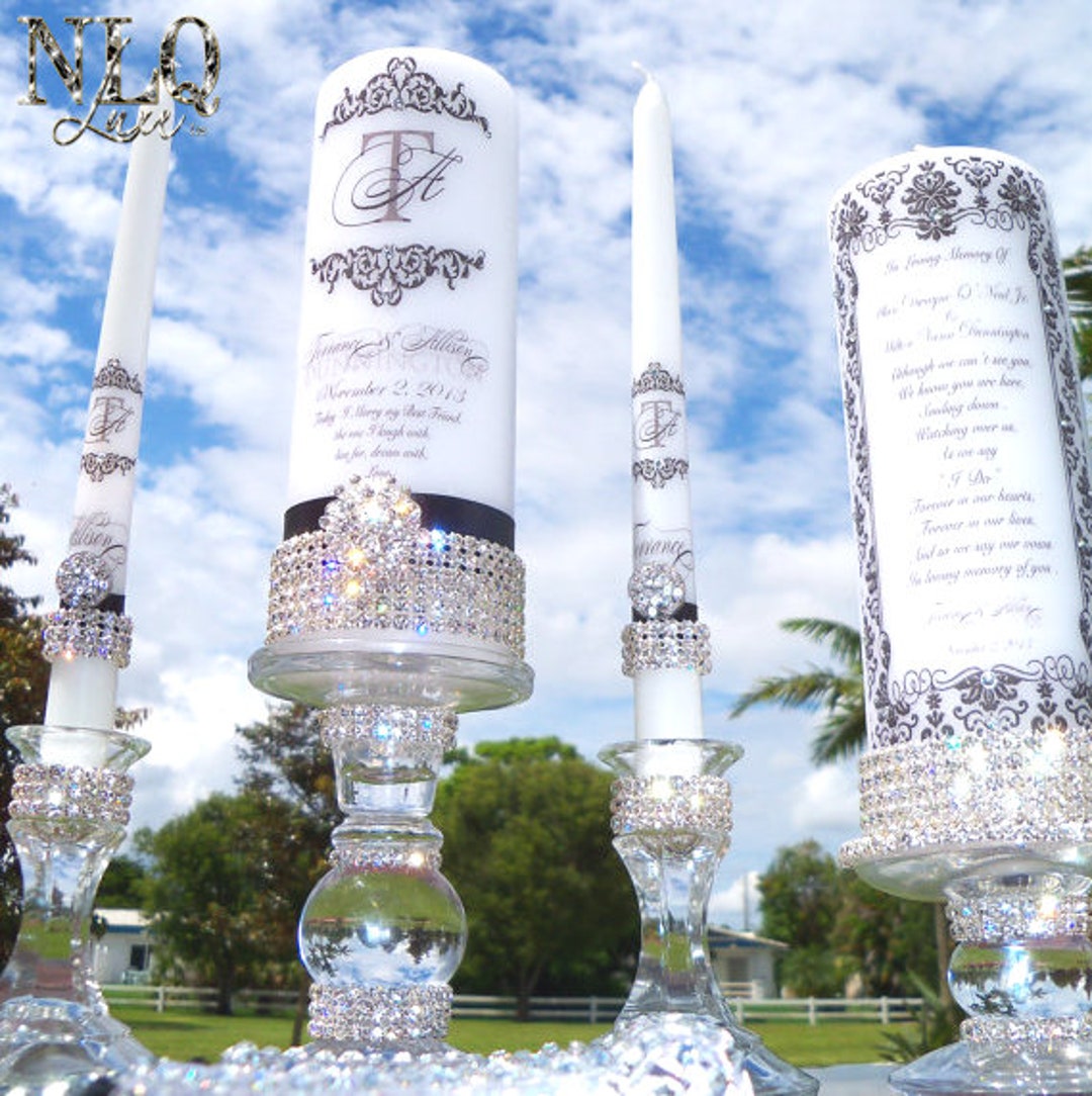 Personalized Rhinestone and Crystals Unity Candle Set With Matching ...