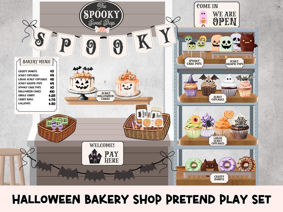 Halloween Pretend Play Bakery Shop Activity for Kids, Spooky Bakery ...